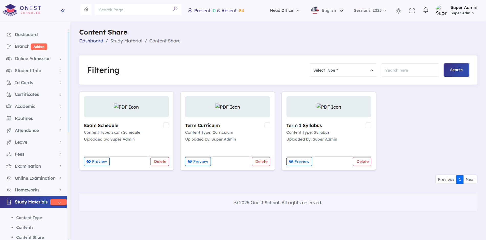 Onest Schooled-Study Material Addon For School Management System by onesttech